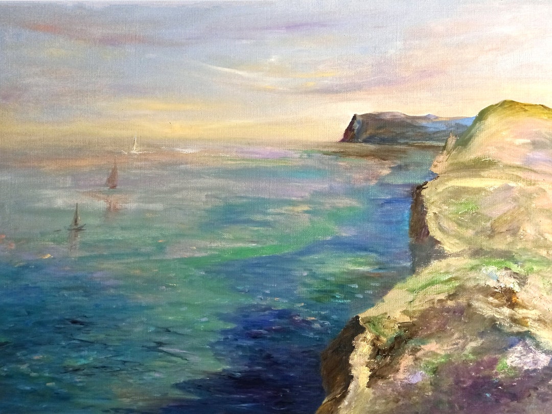 Coastal Sailboat Seascape Painting Original Monet Style Artwork With ...