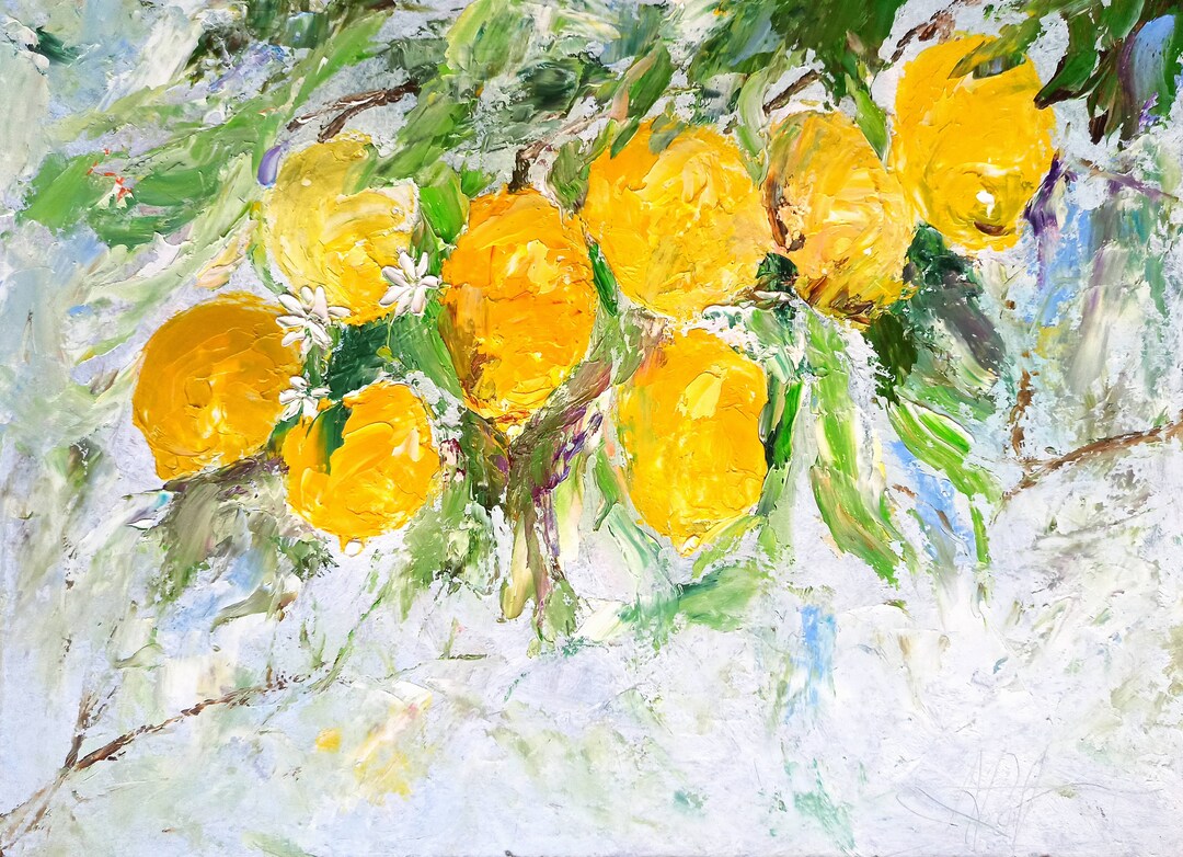 Lemon Tree Painting Original Growing Citrus Fruit Heavy Textured ...