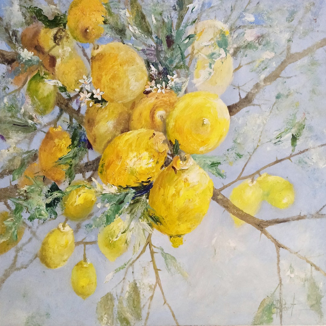 Large Lemon Painting Original Above Sofa Fruit Decor Above Bed Lemon ...