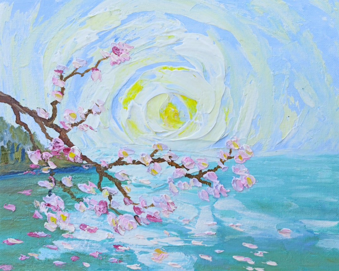 Cherry Blossom Painting Original Blooming Pink Spring Flowers Heavy ...