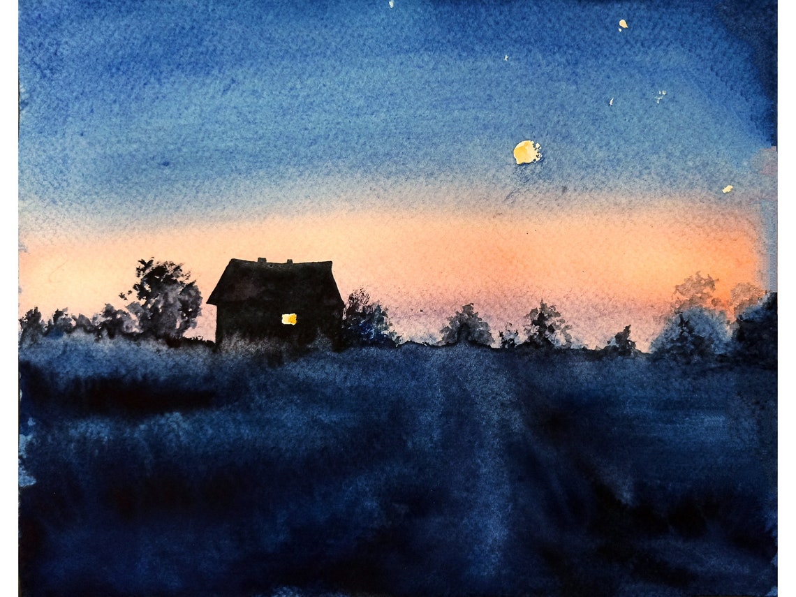 Sunrise Painting Original Nightlight Artwork Foggy Morning | Etsy