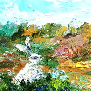 Rabbit painting ACEO Bunny impasto oil one of a kind original | Etsy