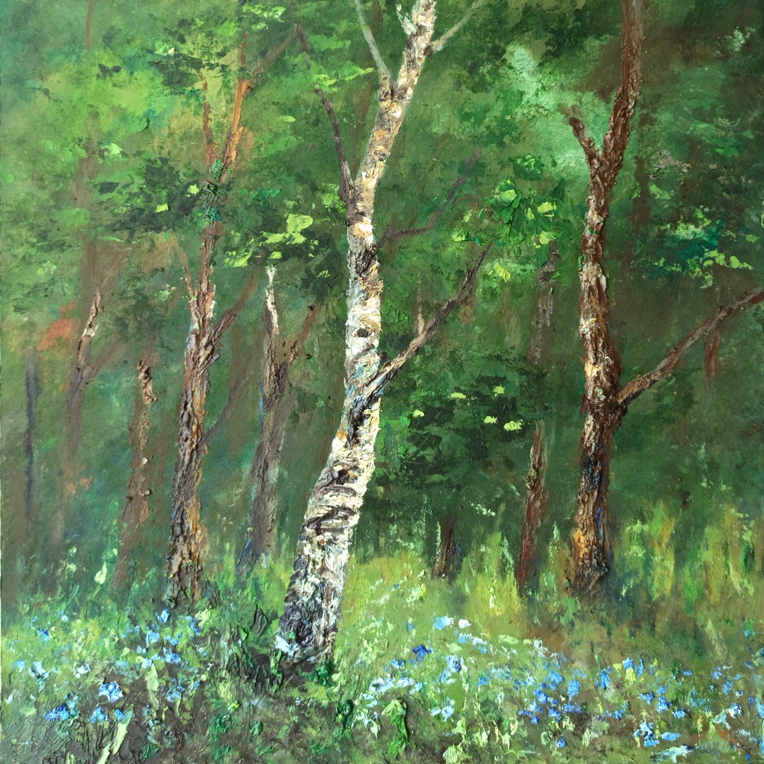 Birch Tree Painting Original Meadow Forest Artwork With - Etsy