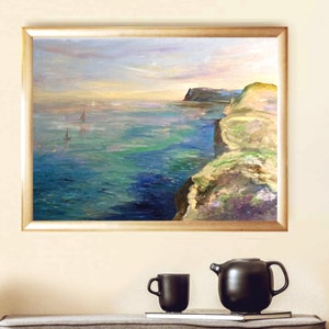 Coastal Sailboat Seascape Painting Original Monet Style Artwork With ...