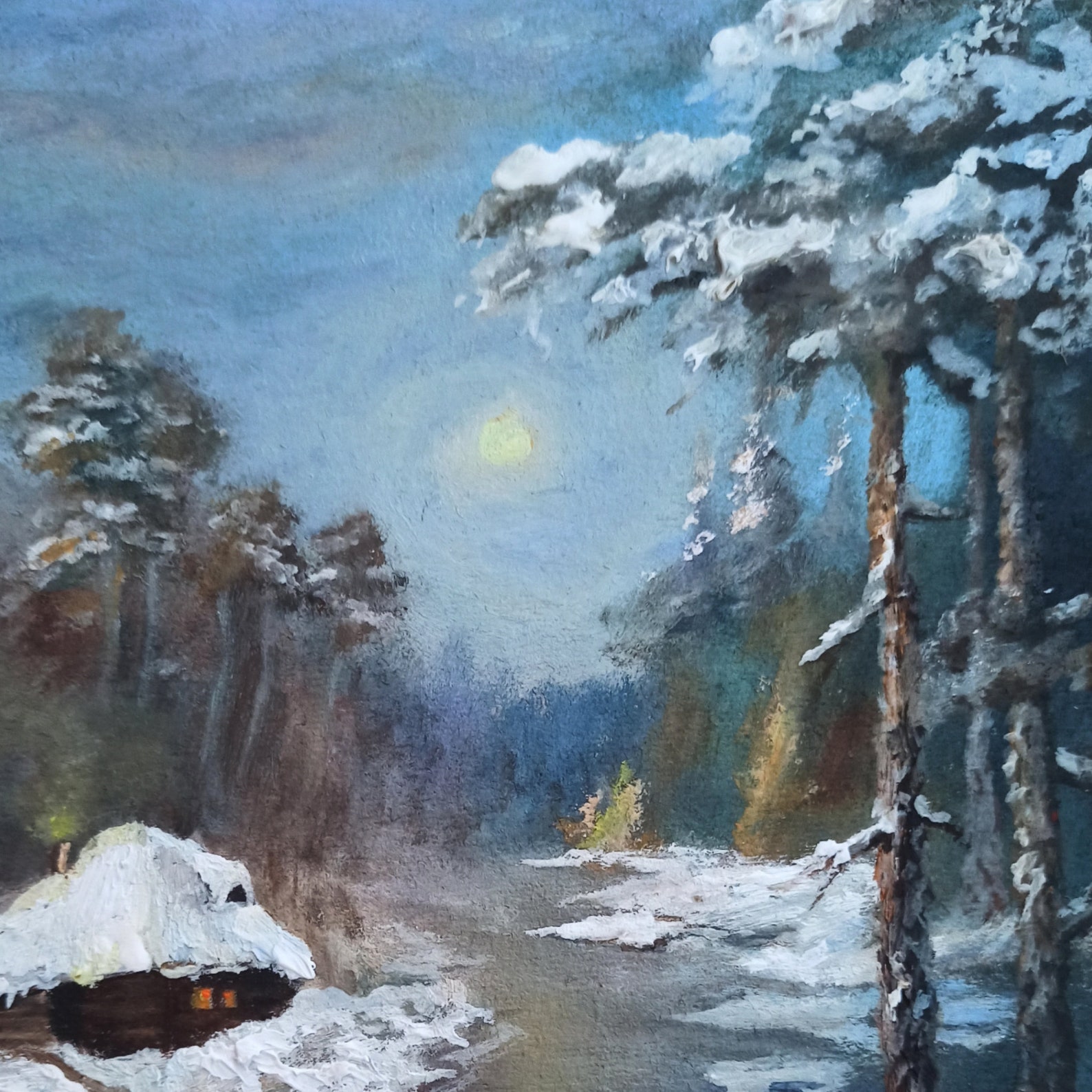 Winter Painting Snowfall Pine Trees Painting Trees Snow - Etsy