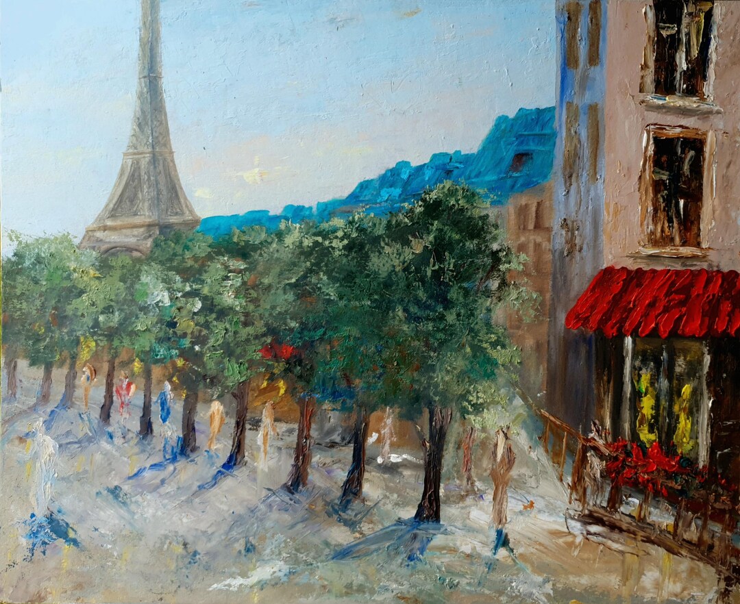 Paris Painting Original Large Wall Art With Eiffel Tower and Street ...