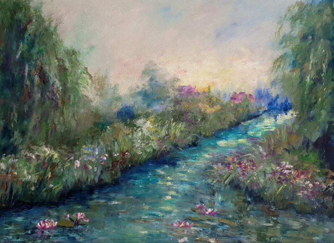 England Landscape Painting Original Misty Morning Sunrise Oil Painting ...