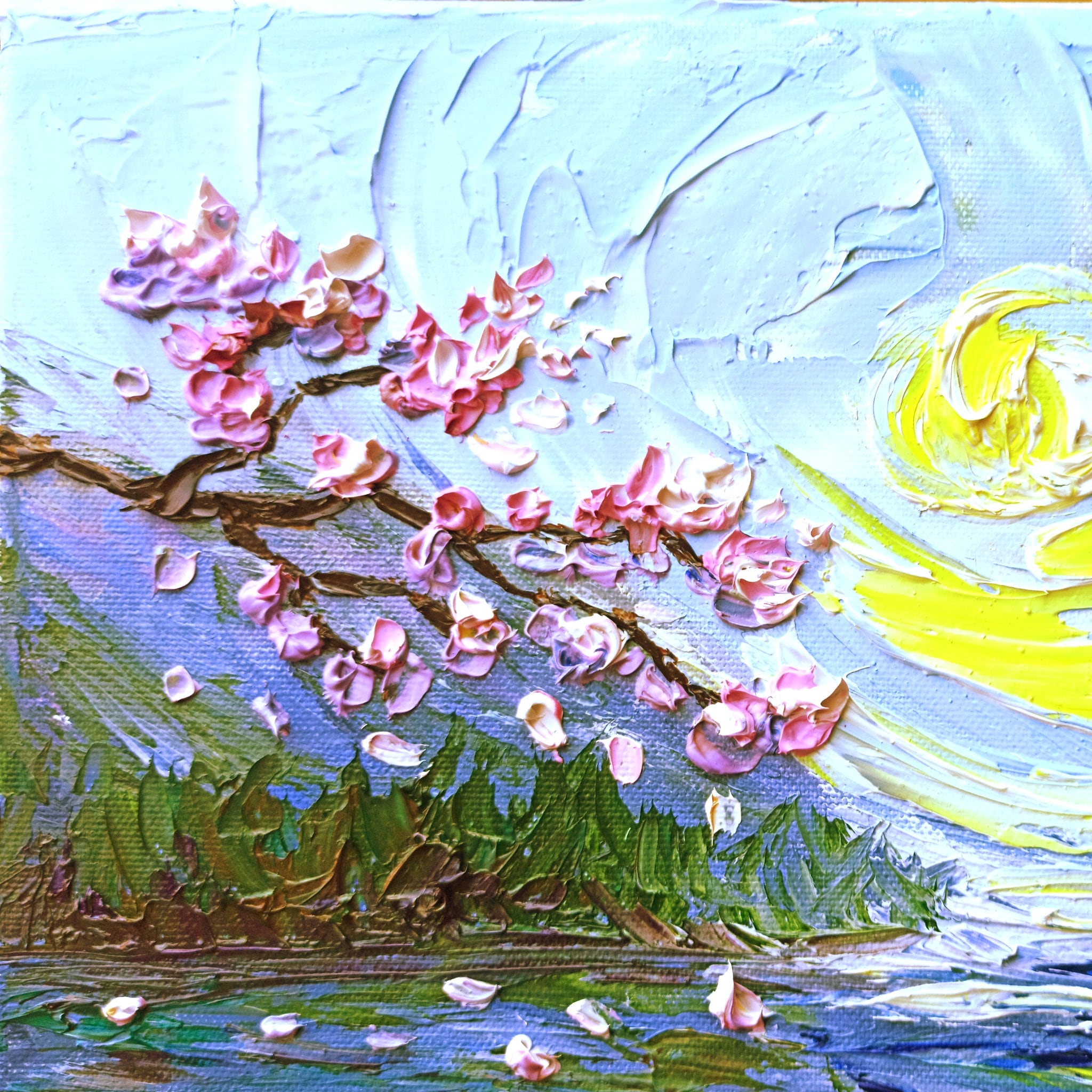 Cherry Blossom Painting Original Blooming Pink Spring Flowers - Etsy