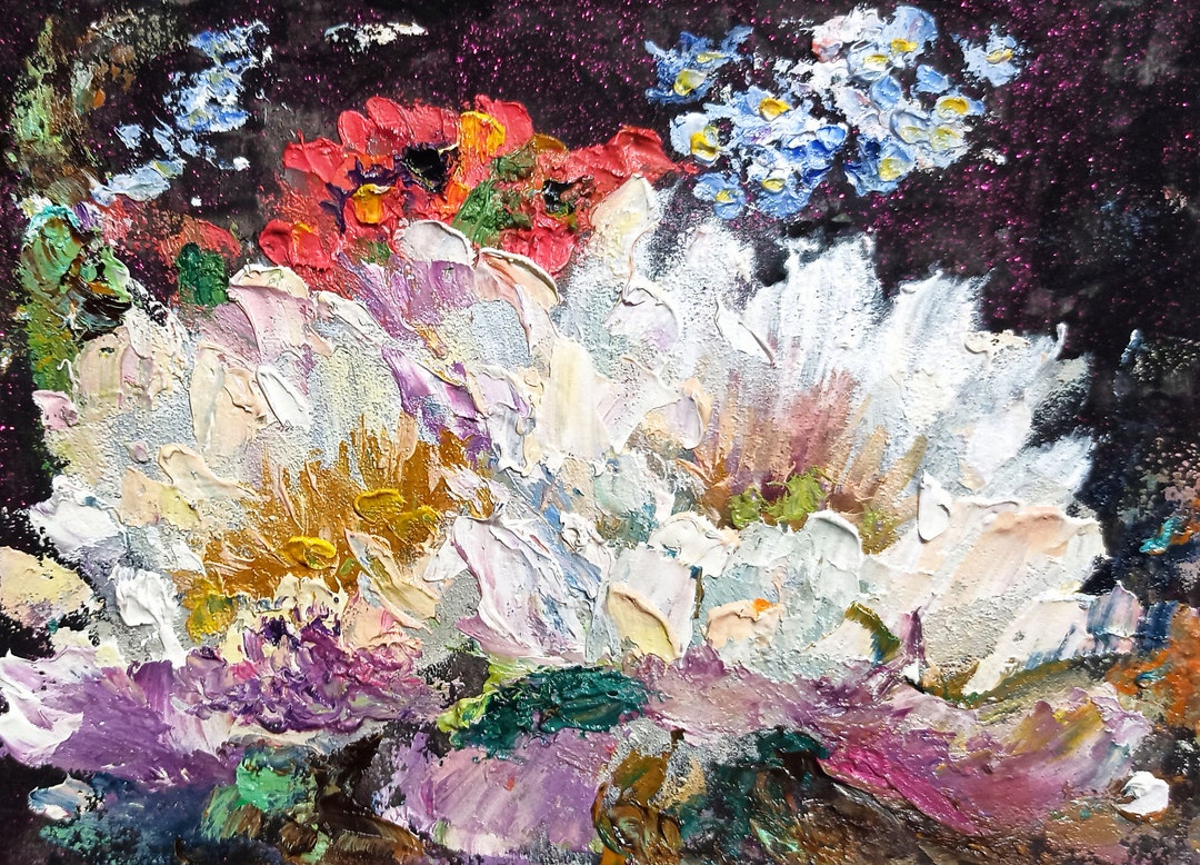Tree Peony Painting Original Couple of Flowers Bouquet Artwork Poppy ...