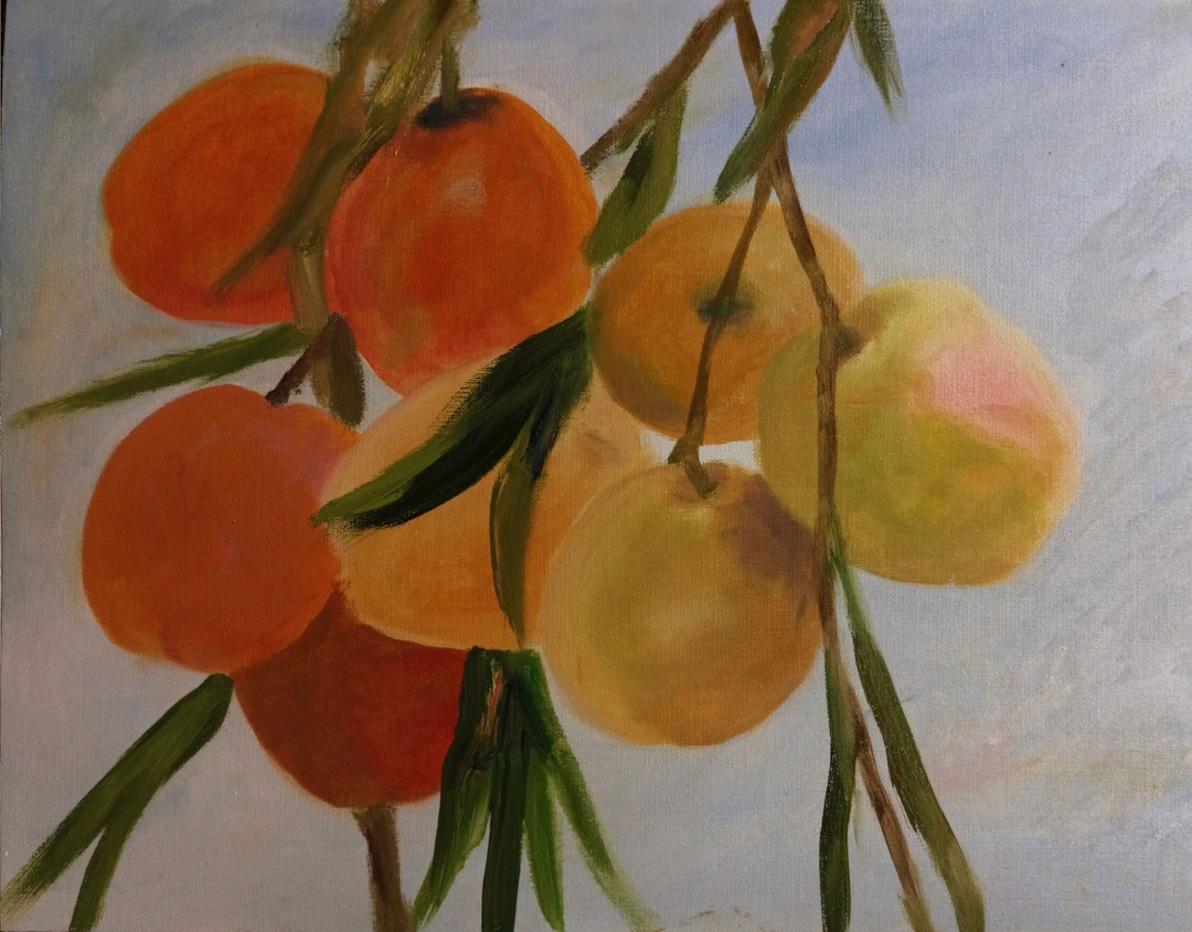 Growing Peach Tree Painting Original Realistic Fruit Art Textured ...