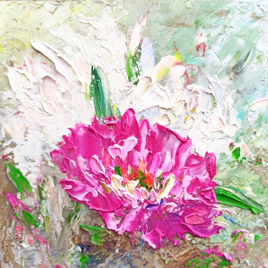 Pink and White Peony Painting Original Heavy Textured Impasto - Etsy