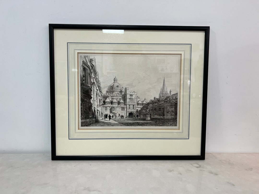 Antique Oxford Etching: Brasenose College & Radcliffe Camera, Framed ...