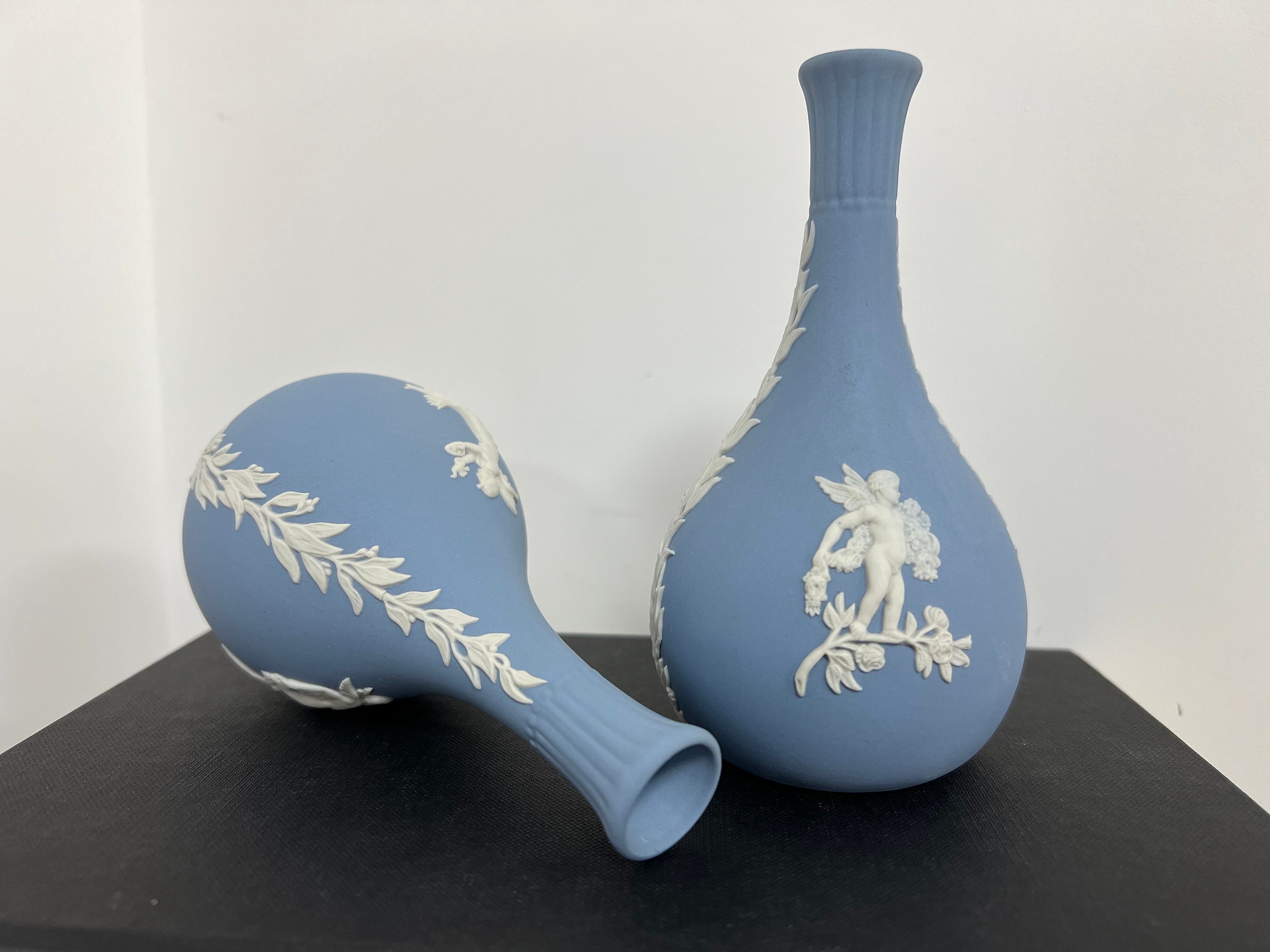 Vintage Wedgwood Sage Blue Jasperware Pair of Bud Vases, English ...