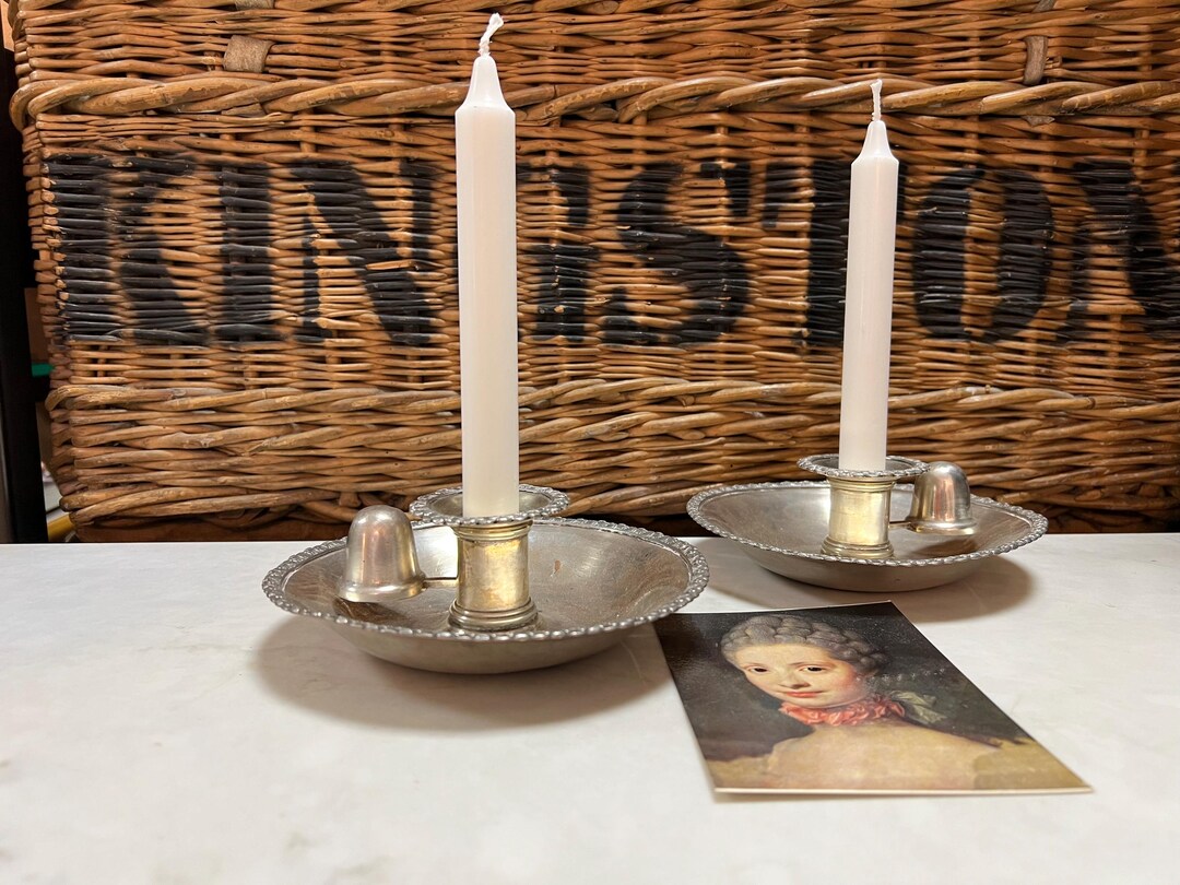 Vintage English Night Light Chamber Candlestick Holder, Pair of Large ...