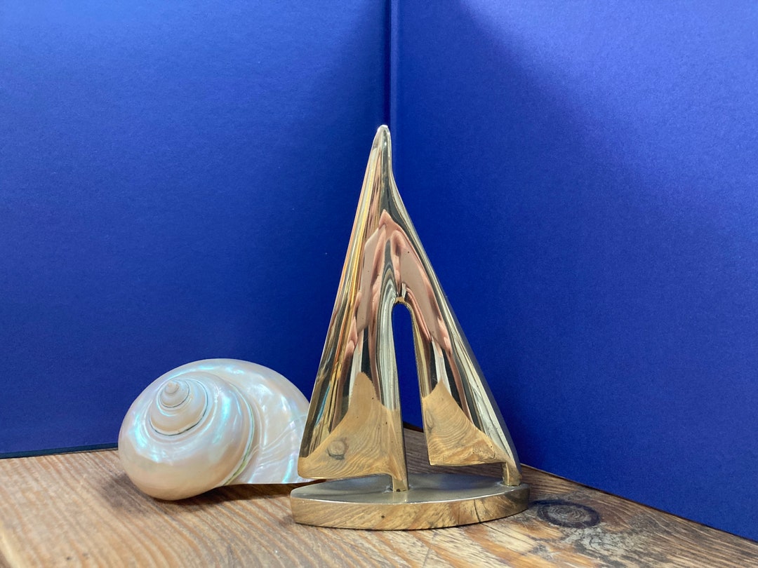 Vintage Solid Brass Sail Boat Figurine, Vintage Nautical Beach Decor ...
