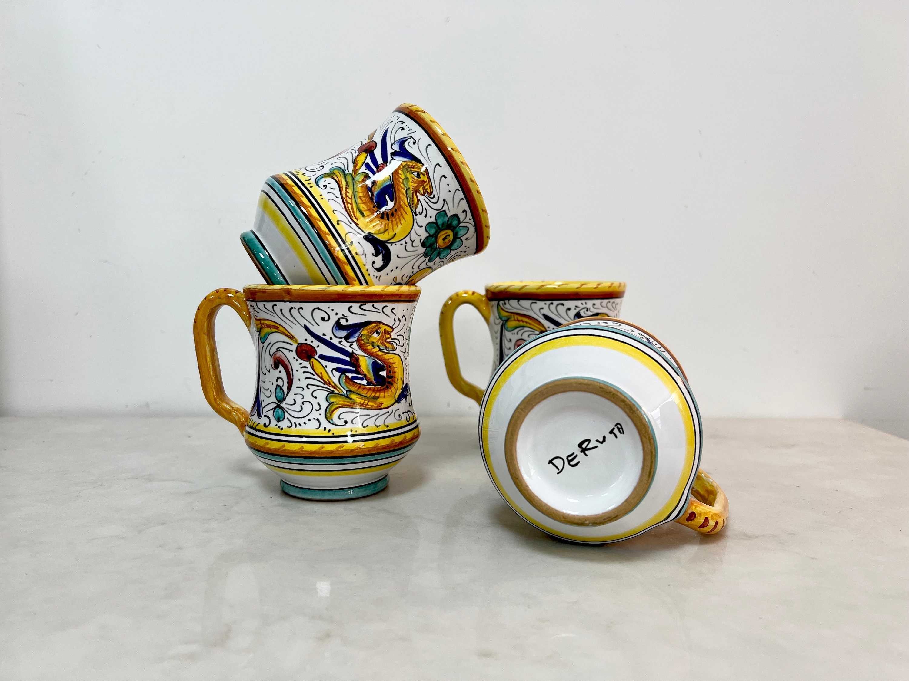 Vintage Italian Hand Painted Deruta Mug, Dragon Pattern Vintage ...