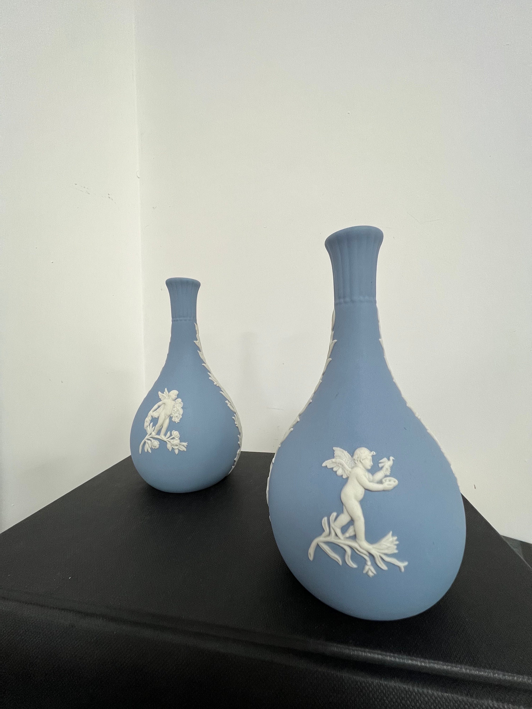 Vintage Wedgwood Sage Blue Jasperware Pair of Bud Vases, English ...