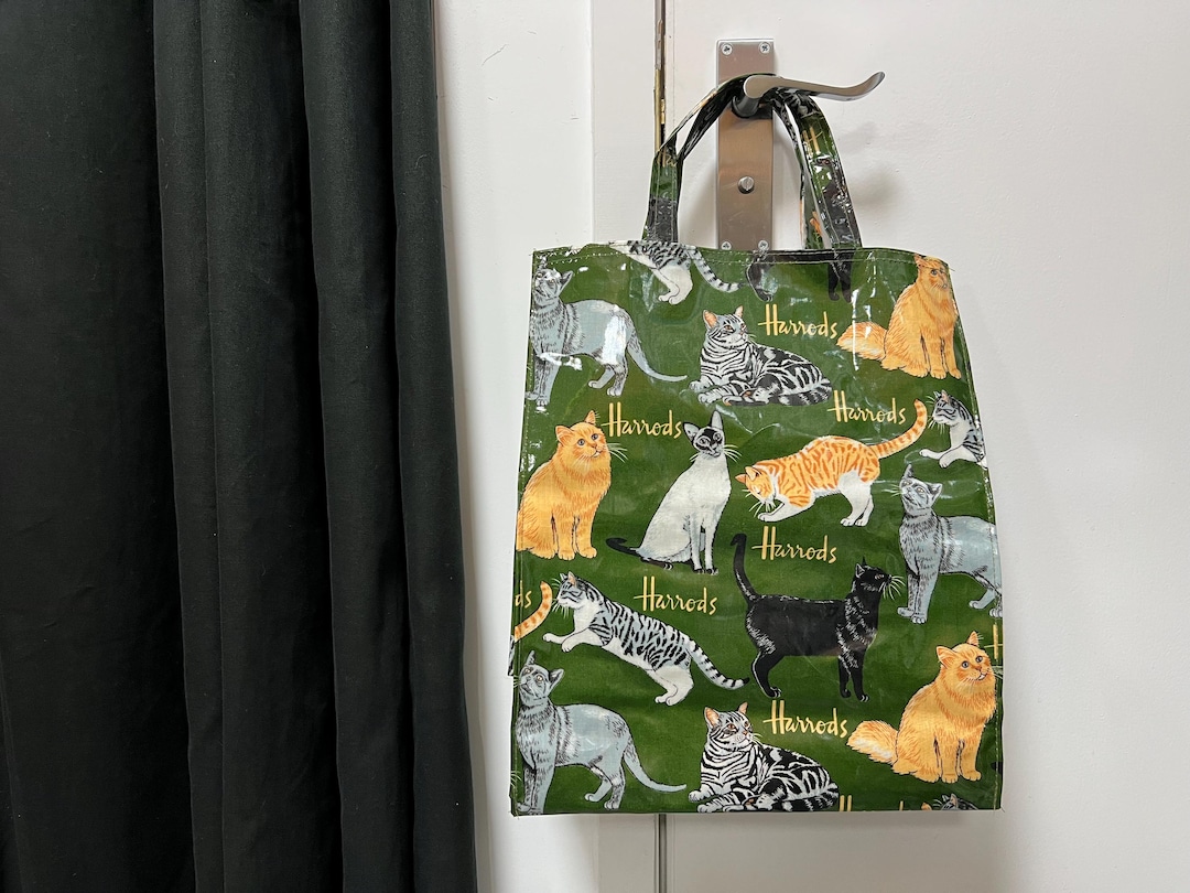 Vintage Harrods Vinyl Tote Bag: Green Cat Print, Knightsbridge - Etsy
