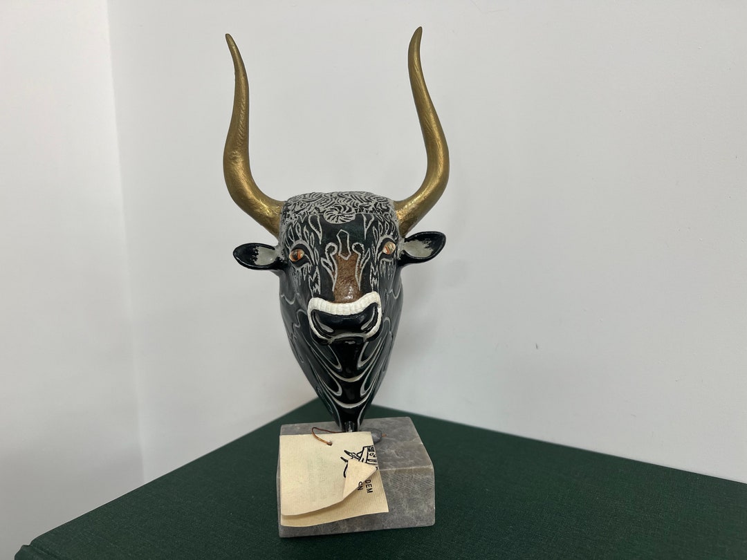 Minoan Bull's Head, Small Statue of Bulls Head, Hand Made in Knossos ...