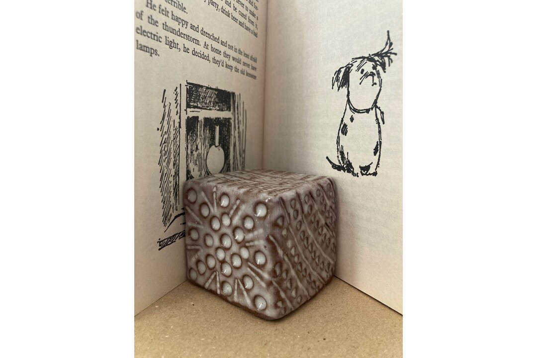 Cube Paperweight, Vintage Brown Cube Paperweight, Clay Cube in ...