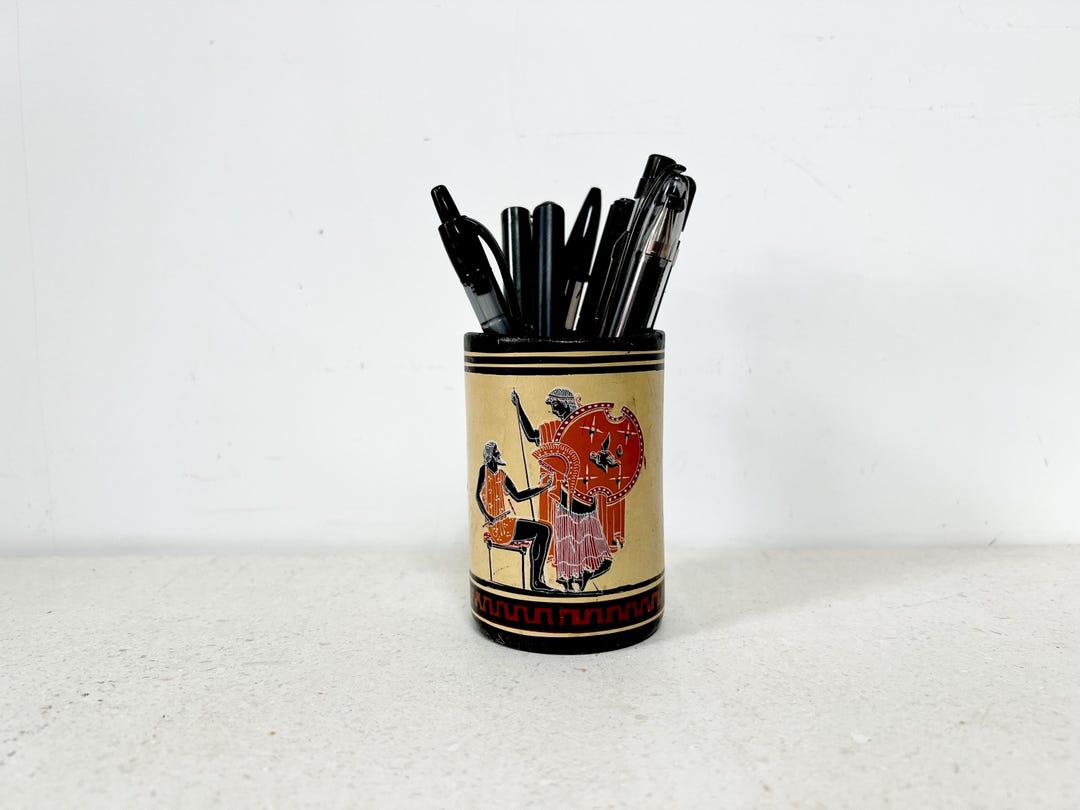 Handmade Greek Ceramic Pen Cup: Ancient Mythology Decor - Etsy