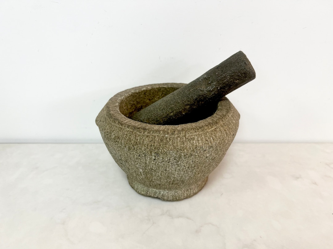 Vintage Large Thai Stone Pestle & Mortar, Antique Stone Pestle and ...