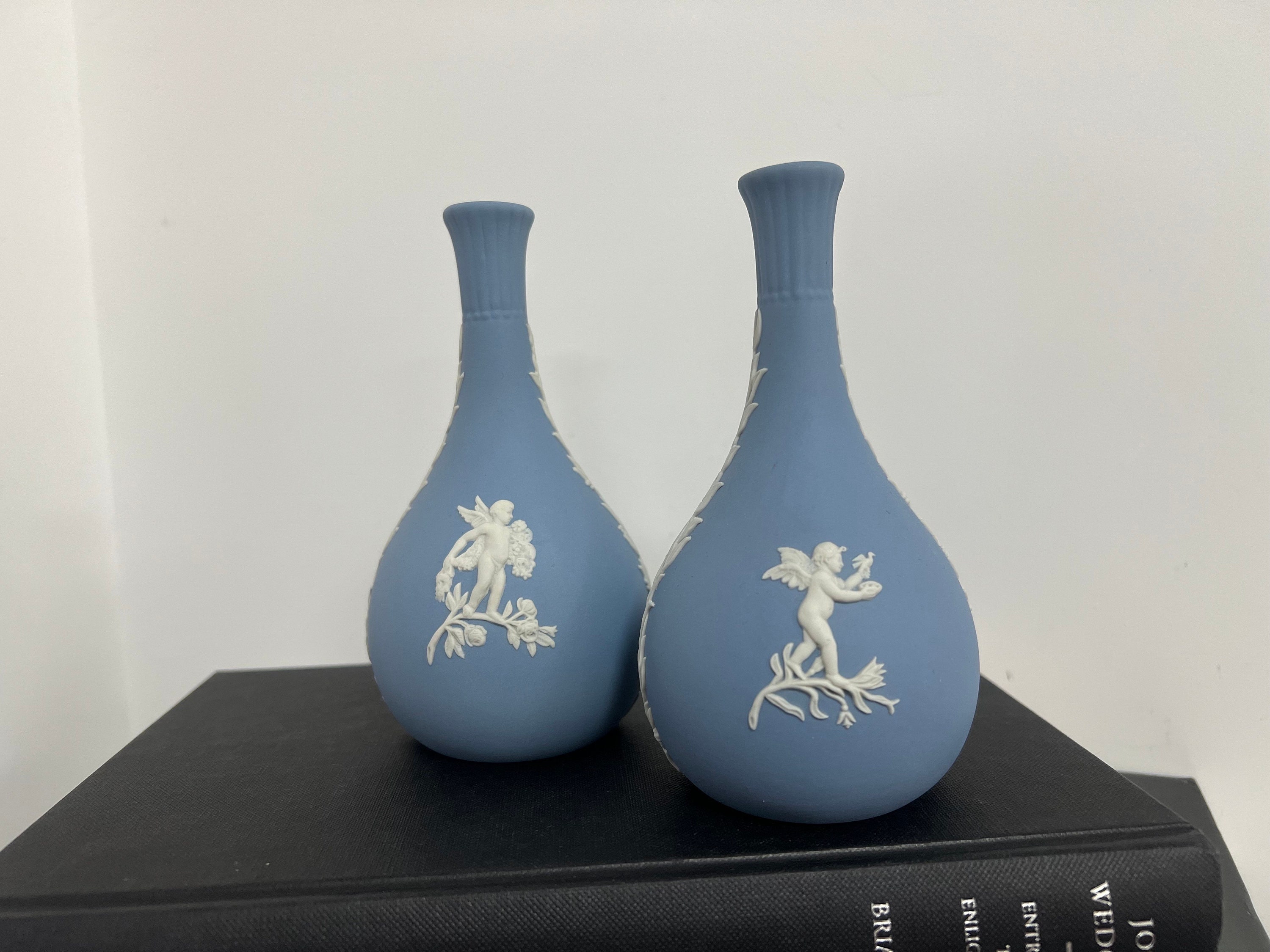 Vintage Wedgwood Sage Blue Jasperware Pair of Bud Vases, English ...