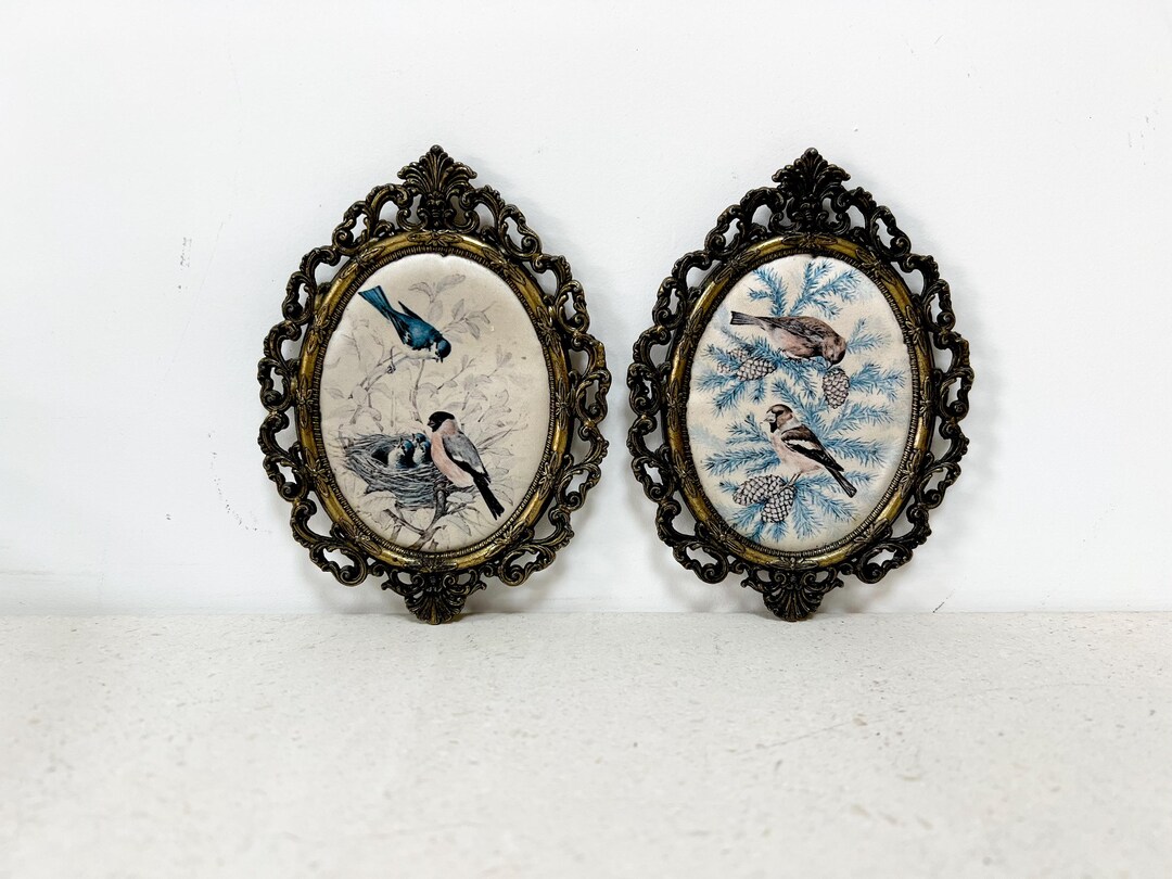 Vintage Italian Bird Silk Prints - Mini Oval Metal Frames, Set of 2 - Etsy