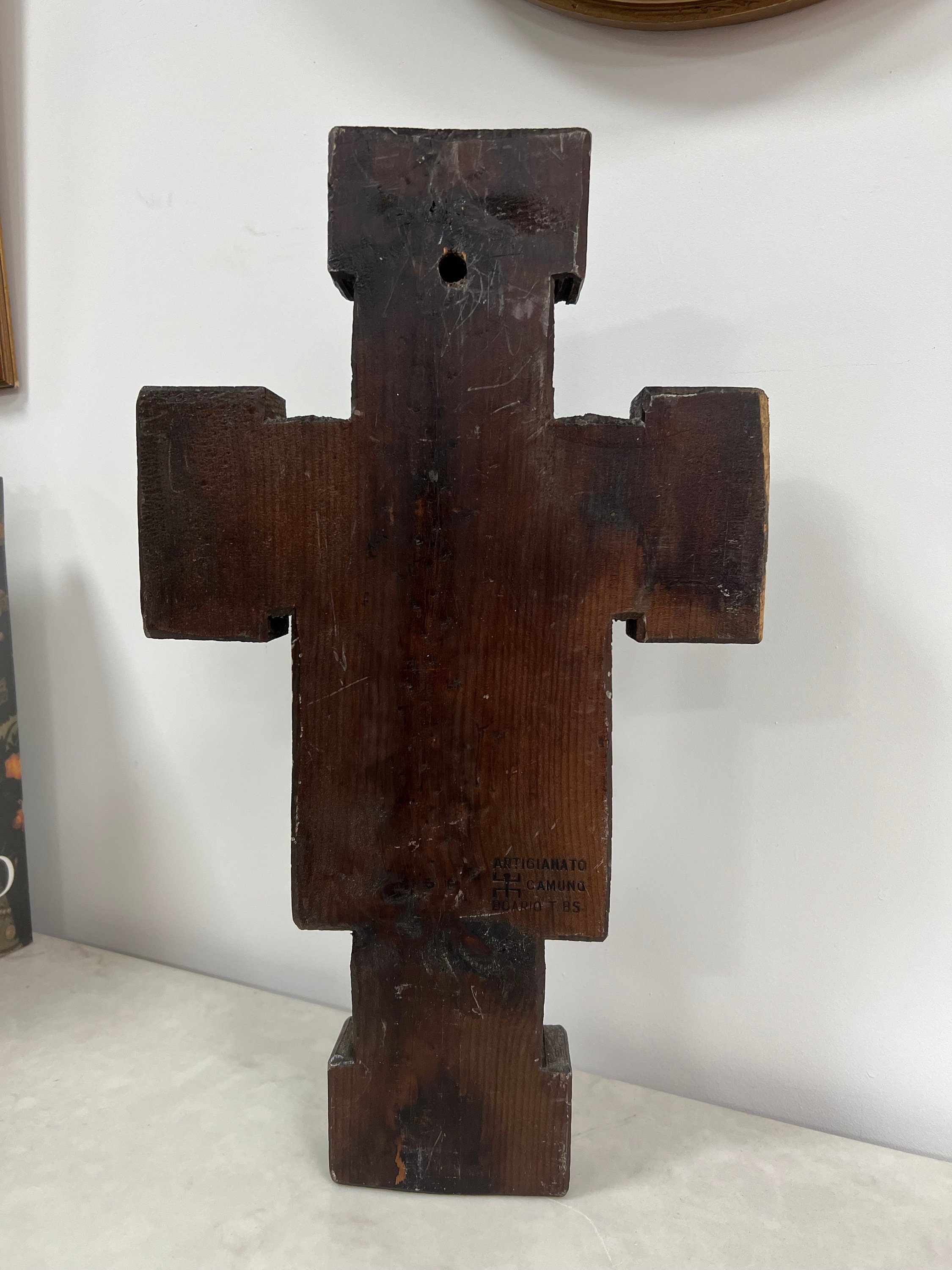Vintage Wooden Wall Cross, Carved Panel Crucifix, Large Italian Wall ...