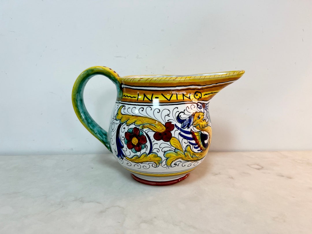 Vintage Italian Hand Painted Deruta Large Jug, Dragon Pattern Vintage ...