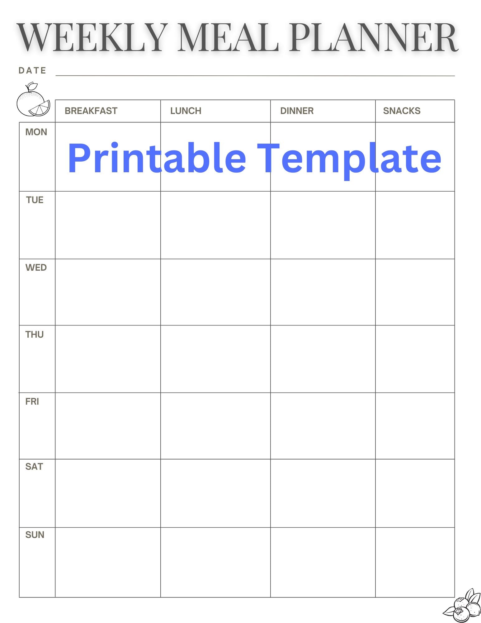 Printable Calendar | Weekly Calendar | Printable Meal Planner ...