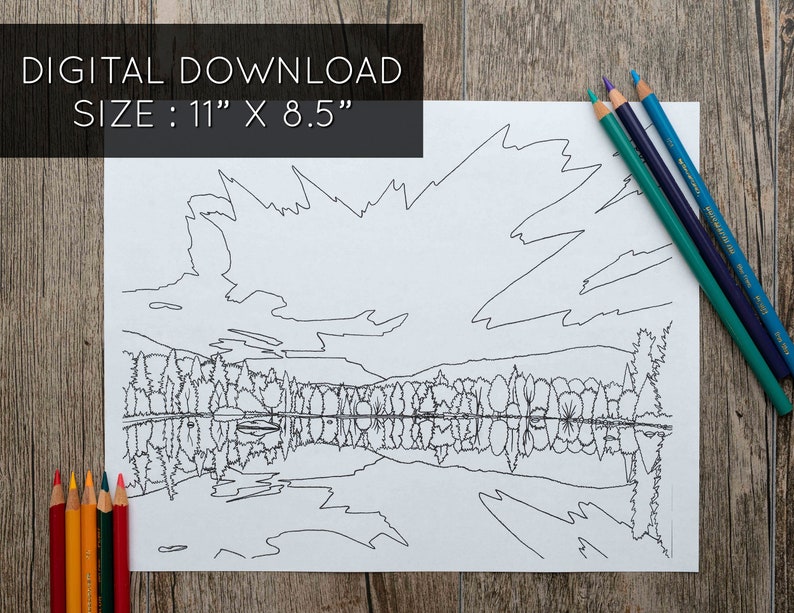 Lake Reflection, Printable Adult Coloring Page, Reflections Coloring ...