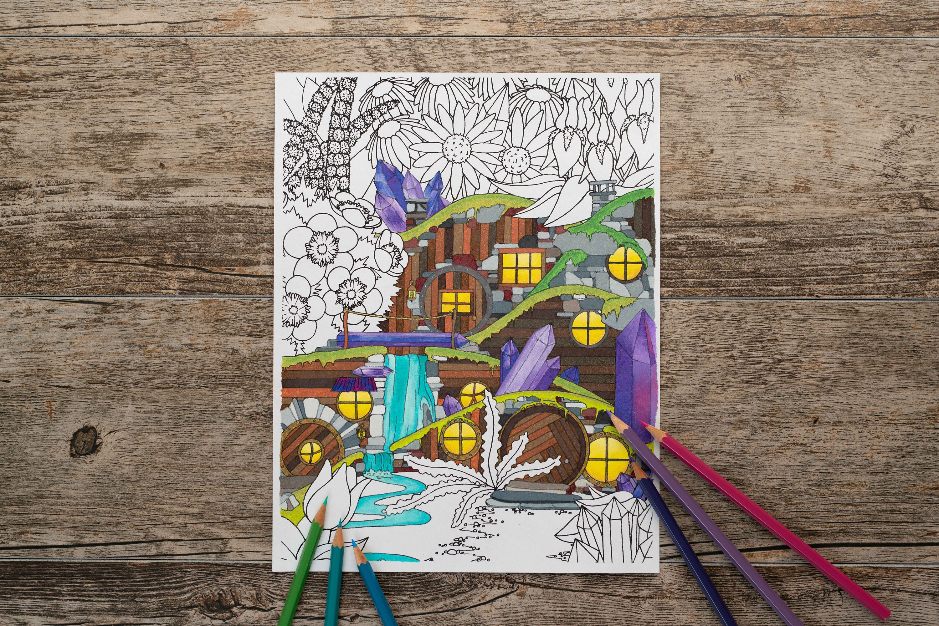 Hobbit Cottage Coloring Page, Crystals Coloring Page, Amethyst Coloring ...