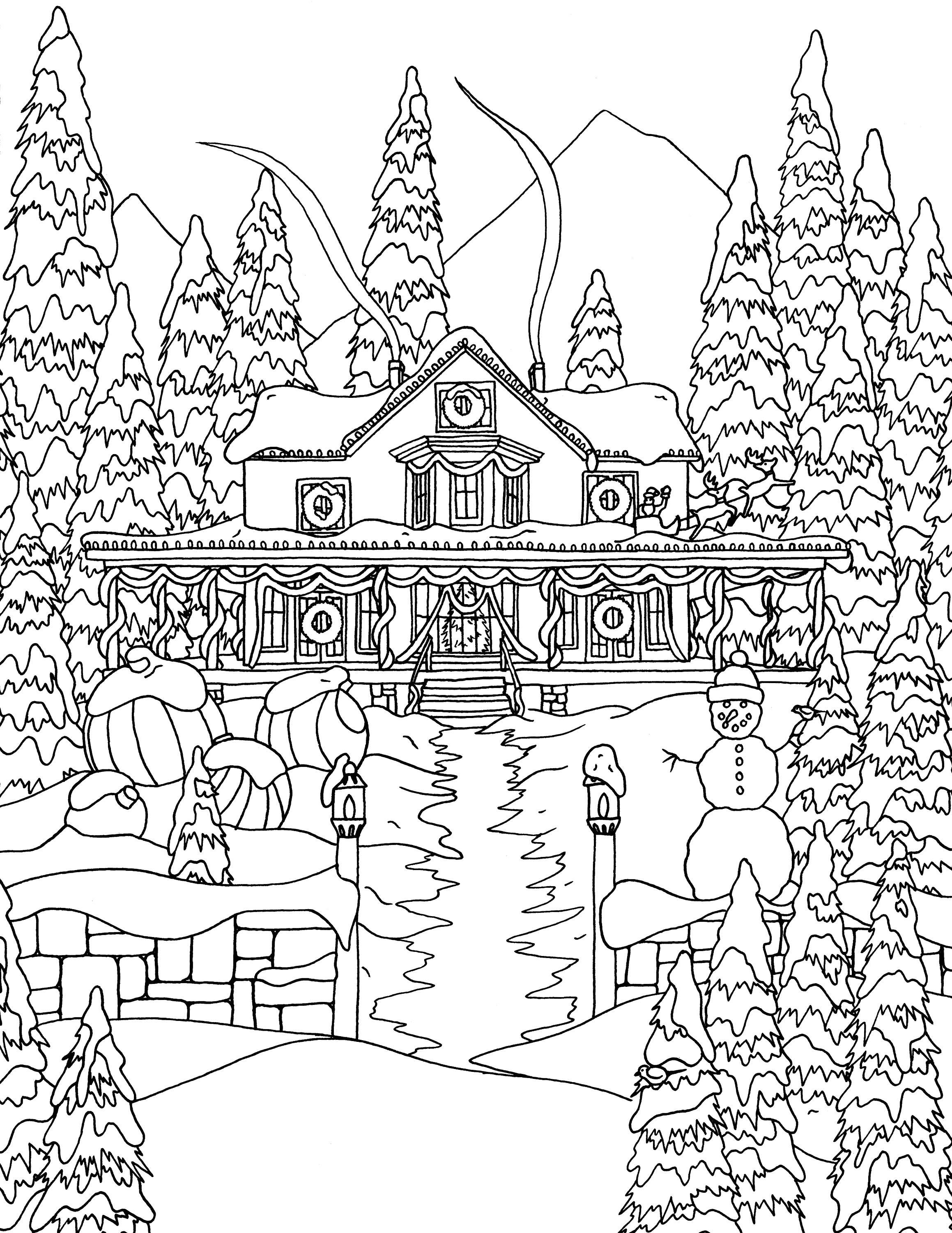 Christmas House Coloring Page, Christmas Coloring Page, Winter Coloring ...