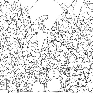Kids Building A Snowman Coloring Page, Winter Coloring Page, Christmas ...