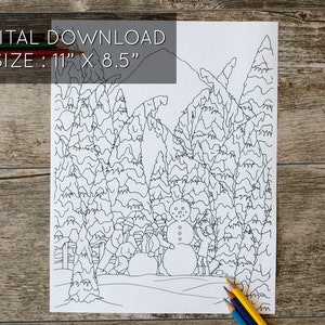 Kids Building A Snowman Coloring Page, Winter Coloring Page, Christmas ...