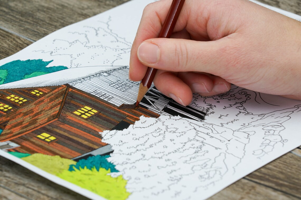 Mill by a River, Printable Adult Coloring Page, Grist Mill Coloring ...