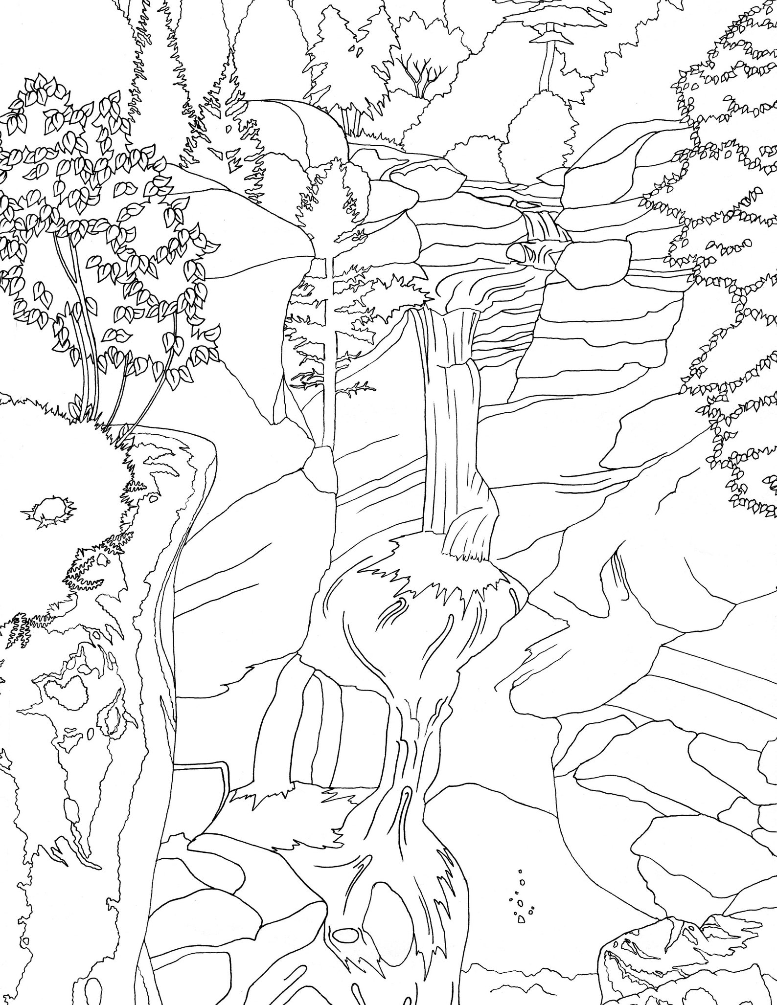 Waterfall Adult Coloring Page, Waterfall Coloring Pages, Digital ...