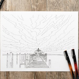Lighthouse on a Pier, Printable Adult Coloring Page, Lighthouse ...