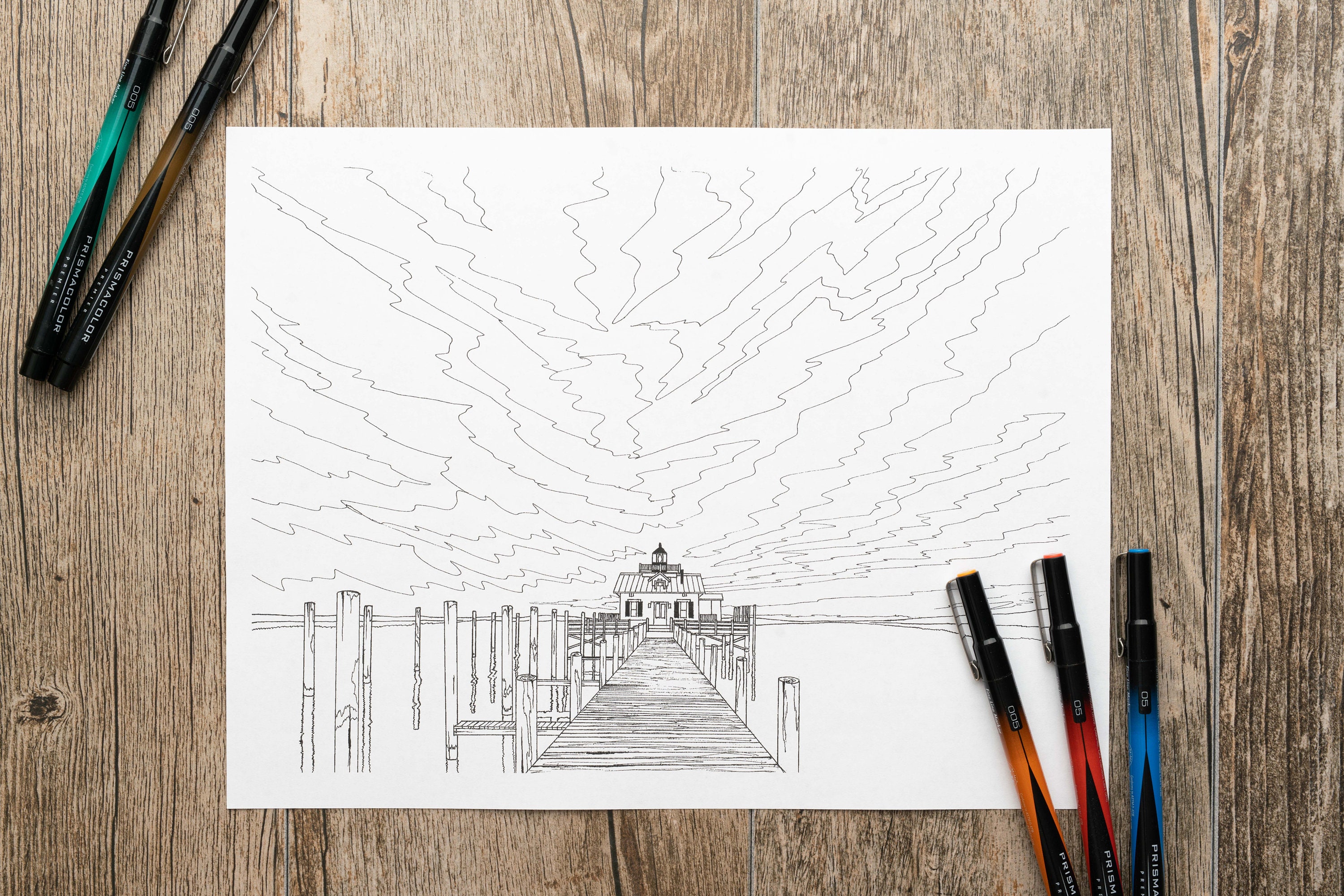 Lighthouse on a Pier, Printable Adult Coloring Page, Lighthouse ...