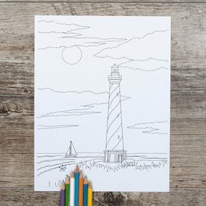 Cape Hatteras Lighthouse With Sailboat Childrens Coloring Page ...