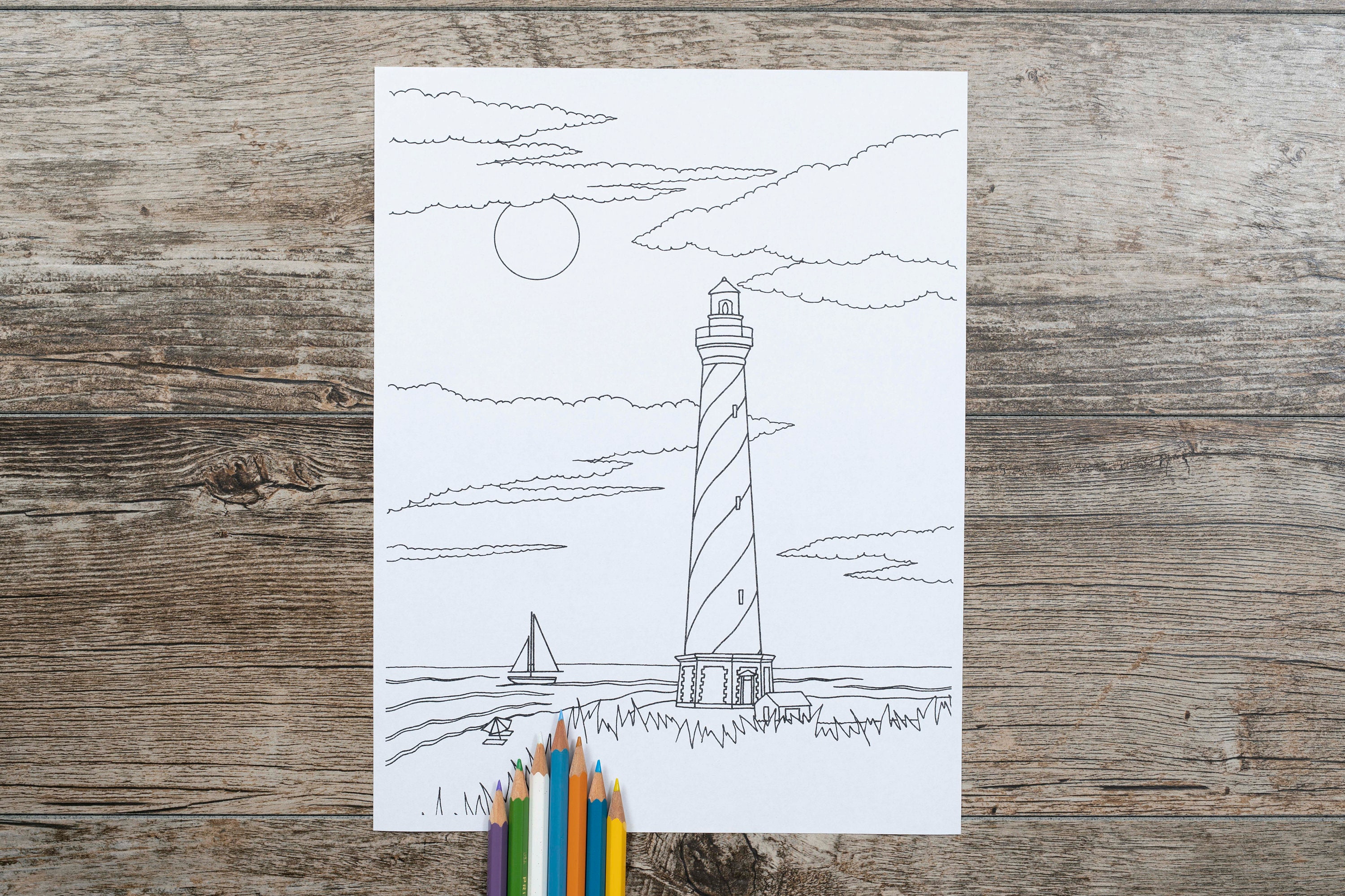 Cape Hatteras Lighthouse With Sailboat Childrens Coloring Page ...
