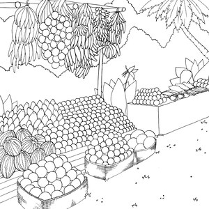 Fruit Stand Market Booth Coloring Page, Fruit Stand, Fruit Display ...