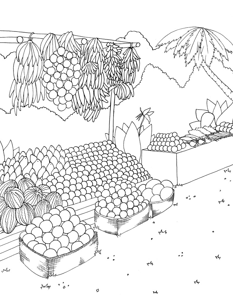 Fruit Stand Market Booth Coloring Page, Fruit Stand, Fruit Display ...