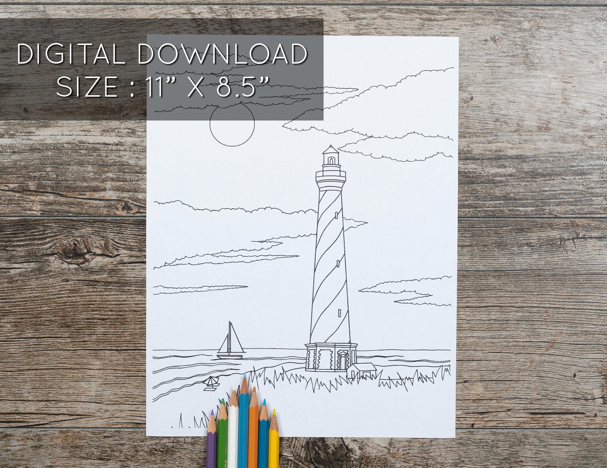 Cape Hatteras Lighthouse With Sailboat Childrens Coloring Page ...