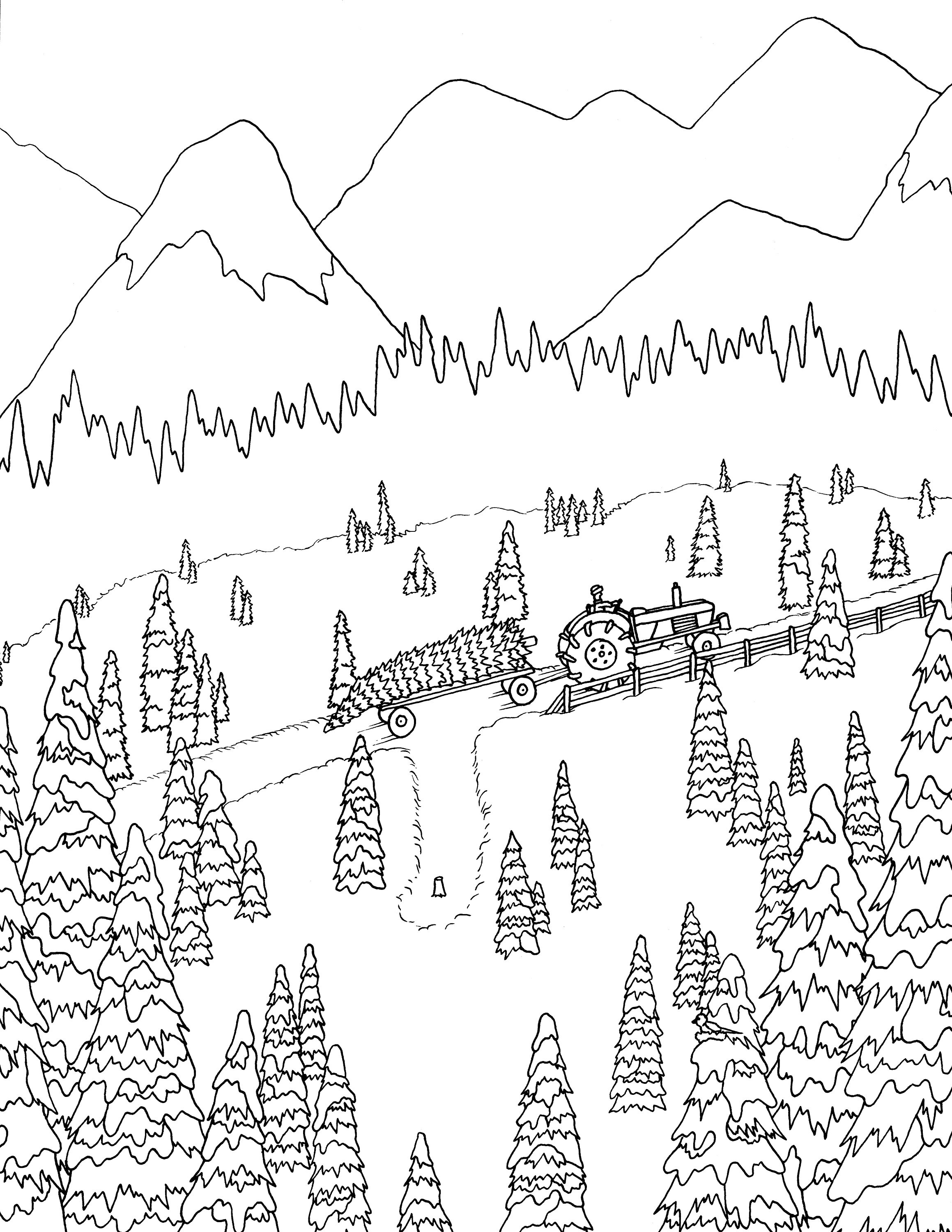Tractor Hauling Tree Christmas Coloring Page, Christmas Coloring Page ...