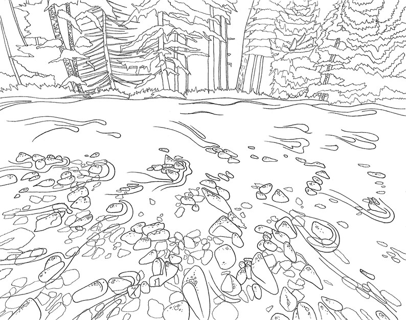 Cobblestone River, Printable Adult Coloring Page, Adult Coloring Pages ...