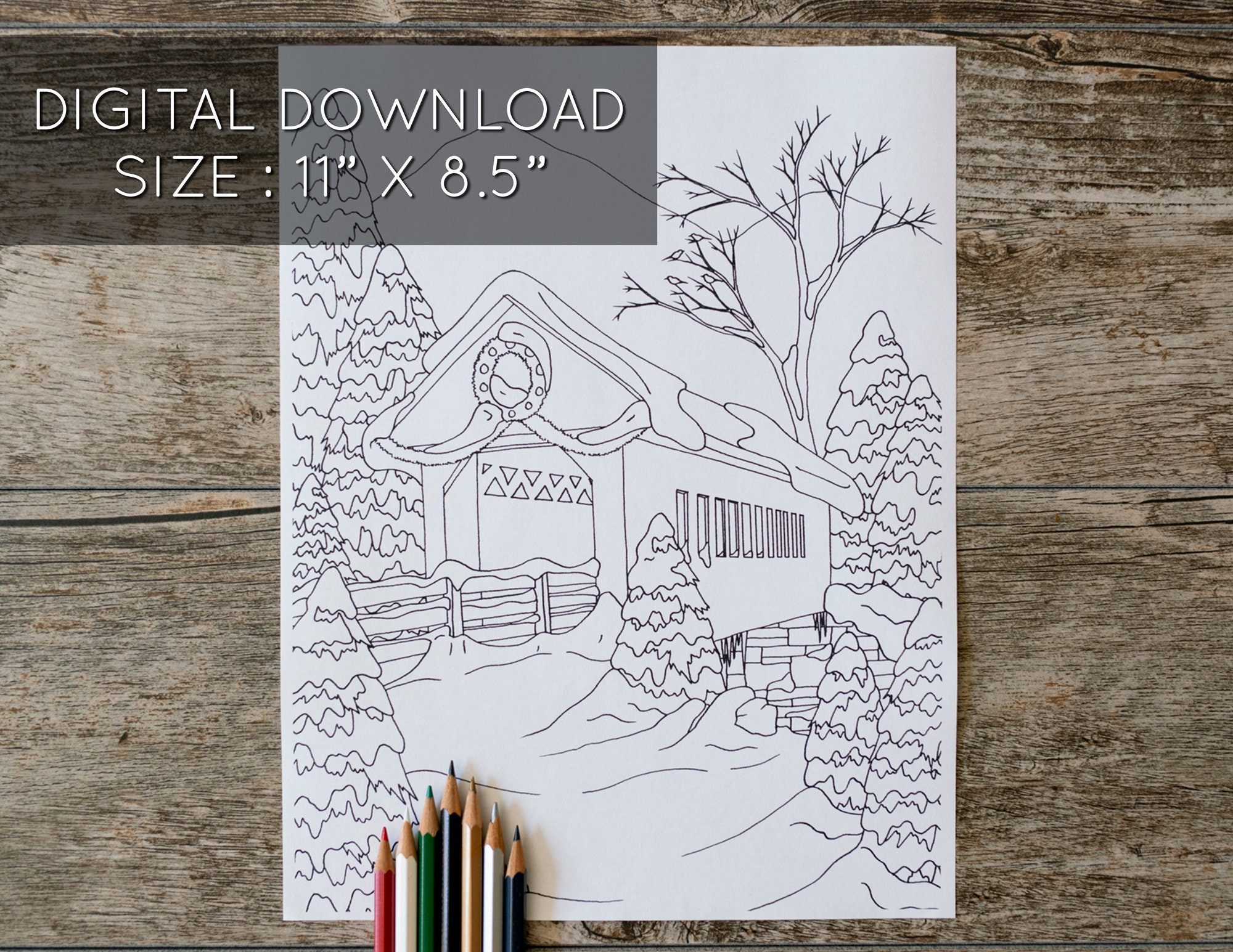 Christmas Covered Bridge Coloring Page, Christmas Coloring Pages ...