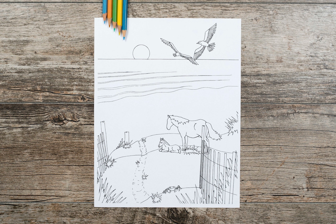 Horses on the Beach Children's Coloring Page, Outer Banks North ...