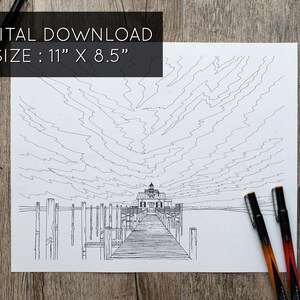 Lighthouse on a Pier, Printable Adult Coloring Page, Lighthouse ...